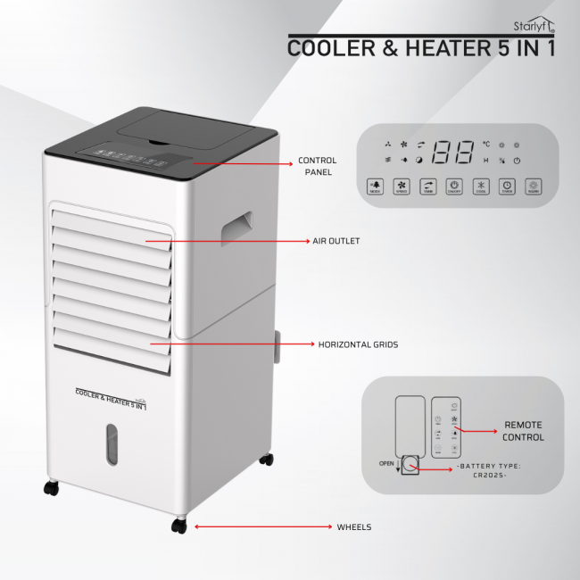 Starlyf Cooler & Heater 5 in 1 - Cooler, heater, fan, humidifier & air ...