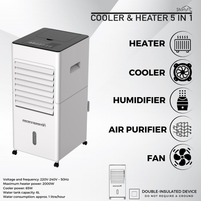 Starlyf Cooler & Heater 5 in 1 - Cooler, heater, fan, humidifier & air ...